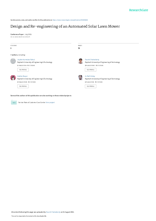 (PDF) Design and Re-engineering of an Automated Solar Lawn Mower