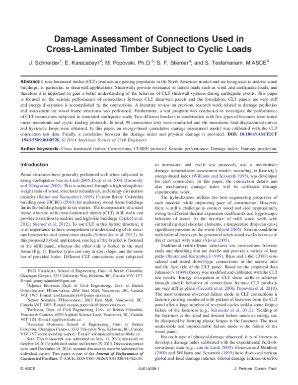 (PDF) Damage Assessment of Connections Used in Cross-Laminated Timber ...