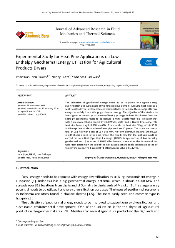 (PDF) Experimental Study for Heat Pipe Applications on Low Enthalpy ...