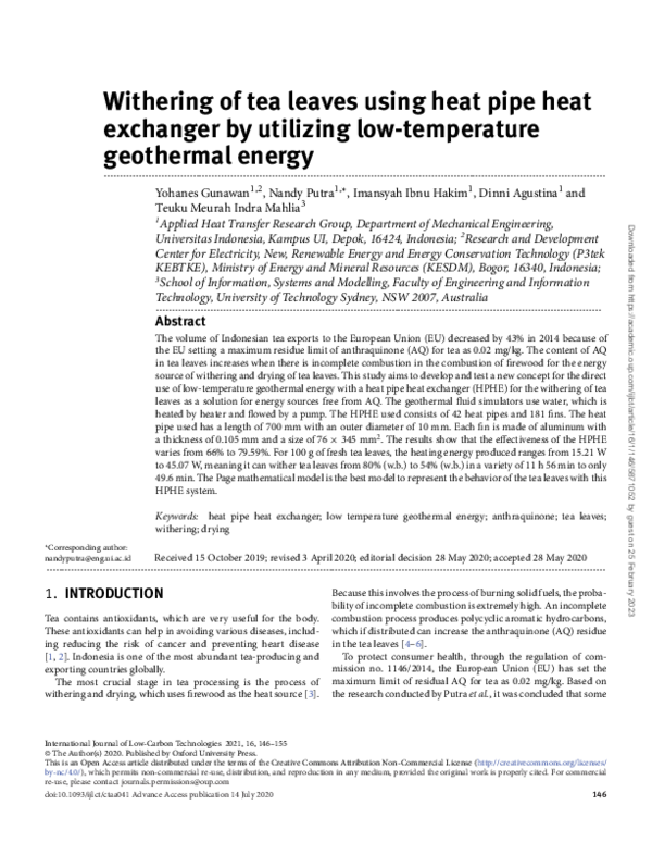 (PDF) Withering of tea leaves using heat pipe heat exchanger by ...