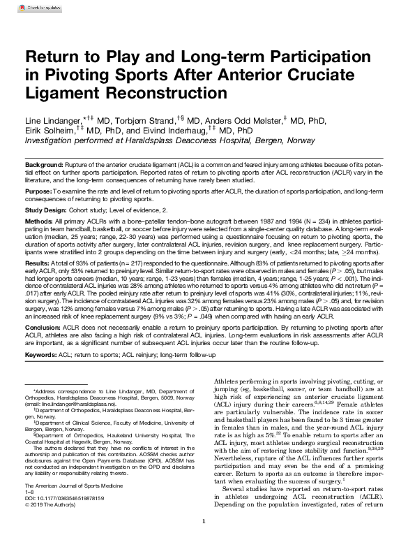 (PDF) Return to Play and Long-term Participation in Pivoting Sports ...
