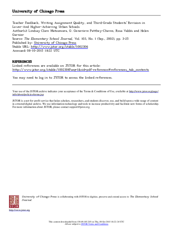 (PDF) Teacher Feedback, Writing Assignment Quality, and Third-Grade ...