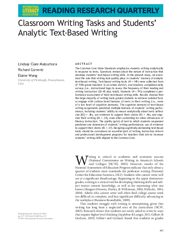 (PDF) Classroom Writing Tasks and Students' Analytic Text-Based Writing