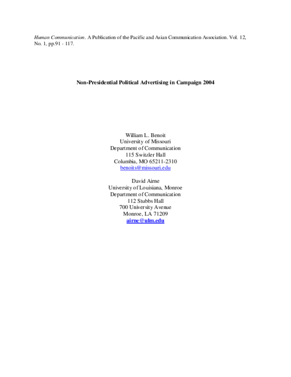 (PDF) Non-Presidential Political Advertising in Campaign 2004 | David ...