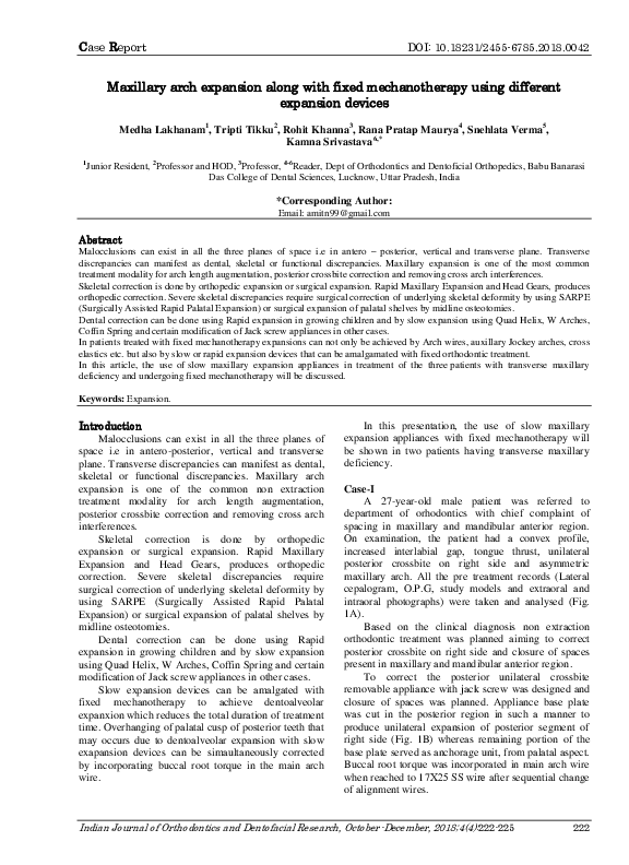 (PDF) Maxillary arch expansion along with fixed mechanotherapy using ...