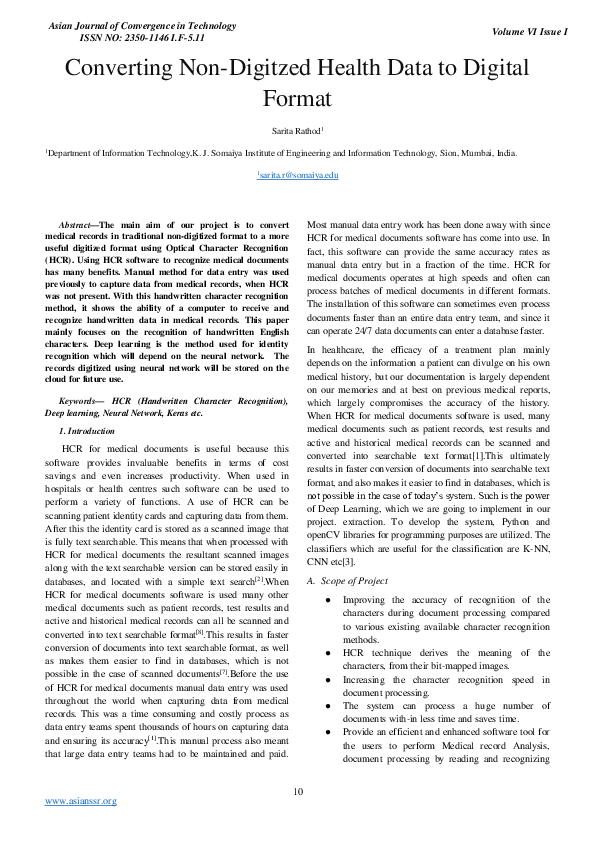 (PDF) Converting Non-Digitzed Health Data to Digital Format
