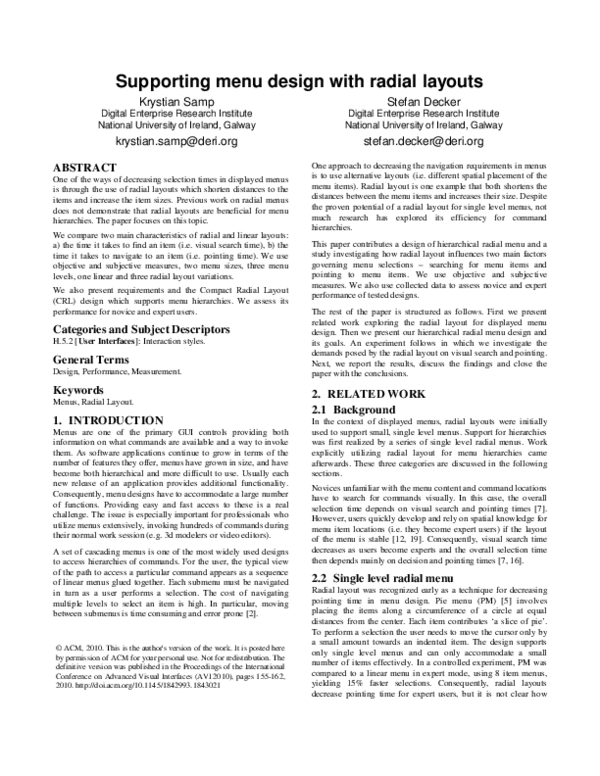 (PDF) Supporting menu design with radial layouts