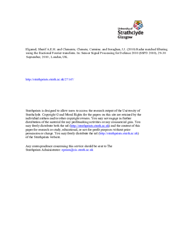 Pdf Radar Matched Filtering Using The Fractional Fourier Transform