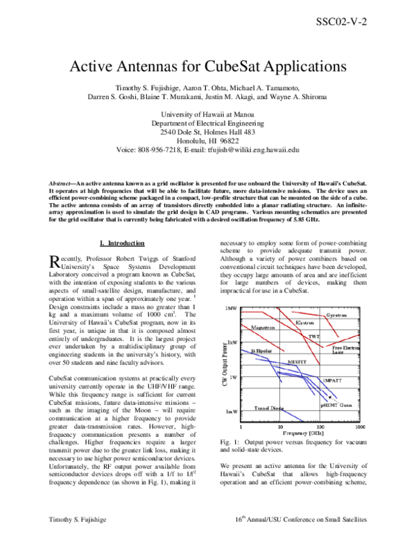 (PDF) Active antennas for cubesat applications