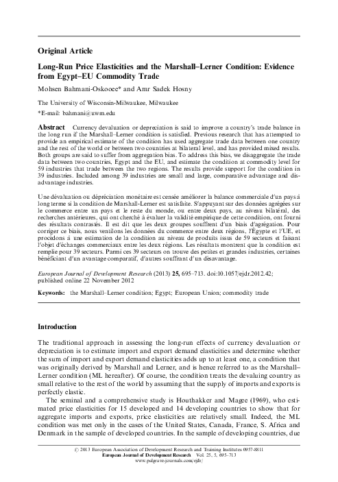 (PDF) Long-run price elasticities and the Marshall–Lerner condition ...