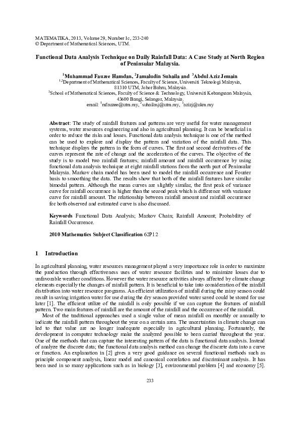 (PDF) Functional Data Analysis Technique on Daily Rainfall Data: A Case Study at North Region of ...