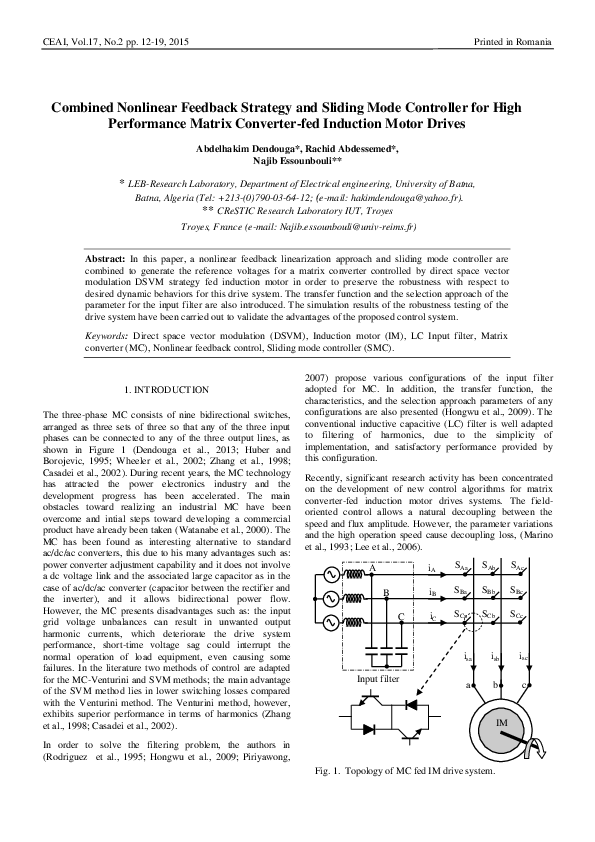 Combined Nonlinear Feedback Strategy and Sliding Mode Controller for ...