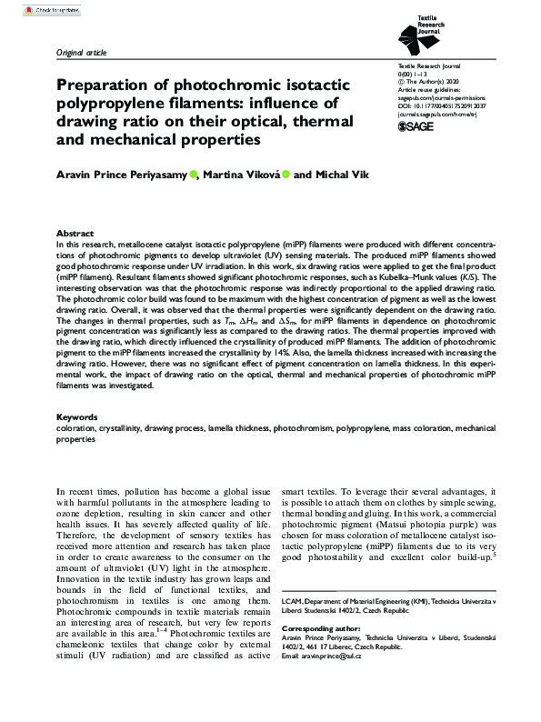 (PDF) Preparation of photochromic isotactic polypropylene filaments ...