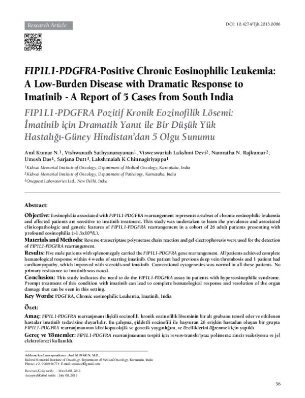 (PDF) FIP1L1-PDGFRA-Positive Chronic Eosinophilic Leukemia: A Low ...
