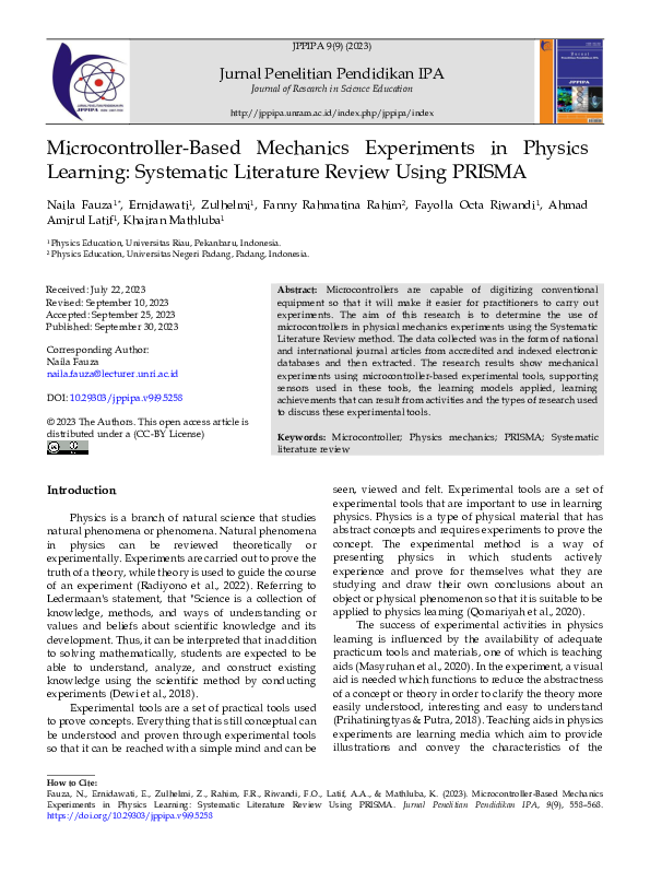 (PDF) Microcontroller-Based Mechanics Experiments in Physics Learning: Systematic Literature ...