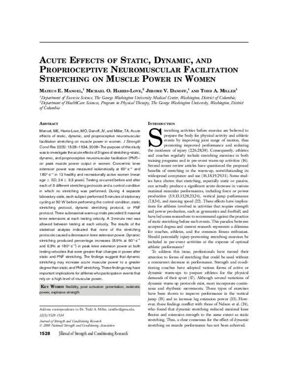 (PDF) Acute Effects of Static, Dynamic, and Proprioceptive Neuromuscular Facilitation Stretching ...