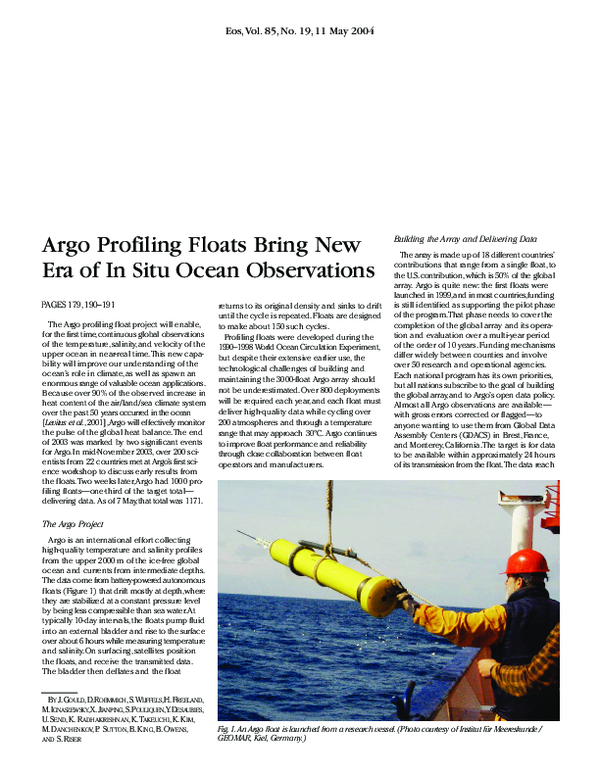 (PDF) Argo profiling floats bring new era of in situ ocean observations