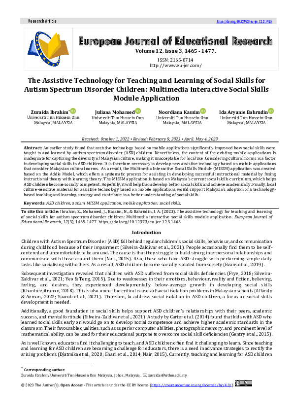 (PDF) The Assistive Technology for Teaching and Learning of Social ...