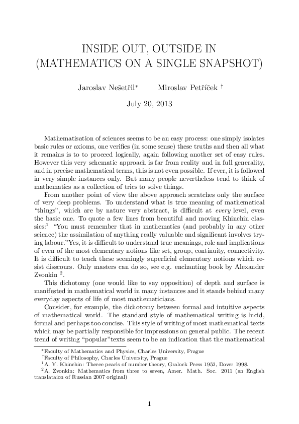 Inside out, outside in (mathematics on a single snapshot)