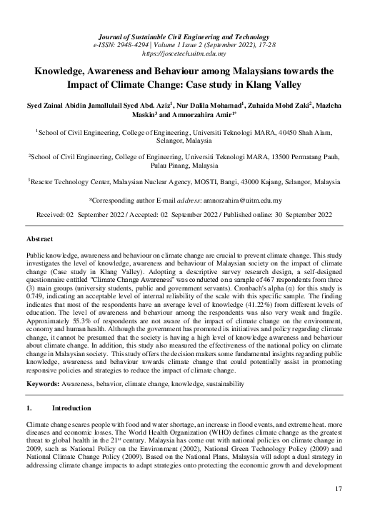 (PDF) Knowledge, Awareness and Behaviour among Malaysians towards the ...