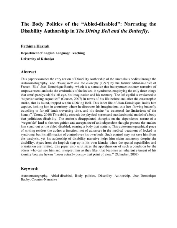 (PDF) The Body Politics of the "Abled-disabled": Narrating the Disability Authorship in The ...