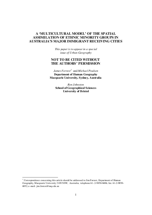 (PDF) A "Multicultural Model" of the Spatial Assimilation of Ethnic ...