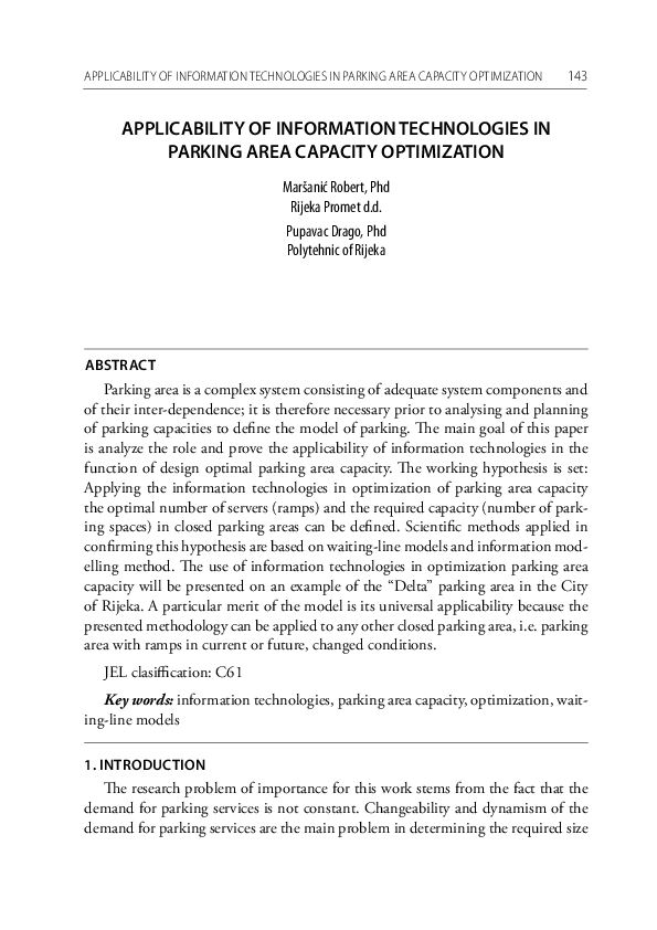 (PDF) Applicability of information technologies in parking area capacity optimization