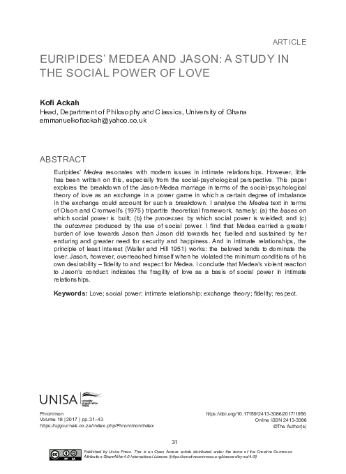 (PDF) Euripidesâ€™ Medea and Jason: A Study in the Social Power of Love