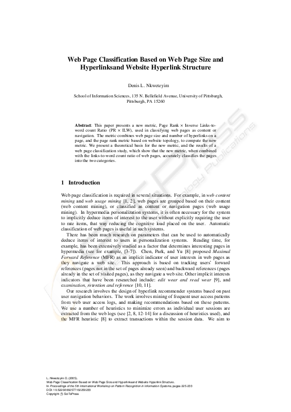 (PDF) Web Page Classification Based on Web Page Size and Hyperlinksand Website Hyperlink Structure