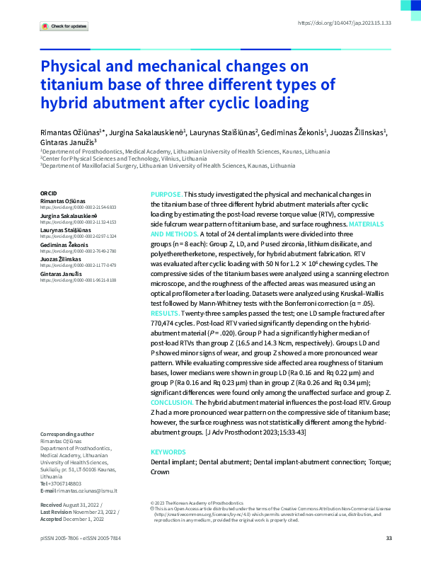 (PDF) Physical and mechanical changes on titanium base of three ...