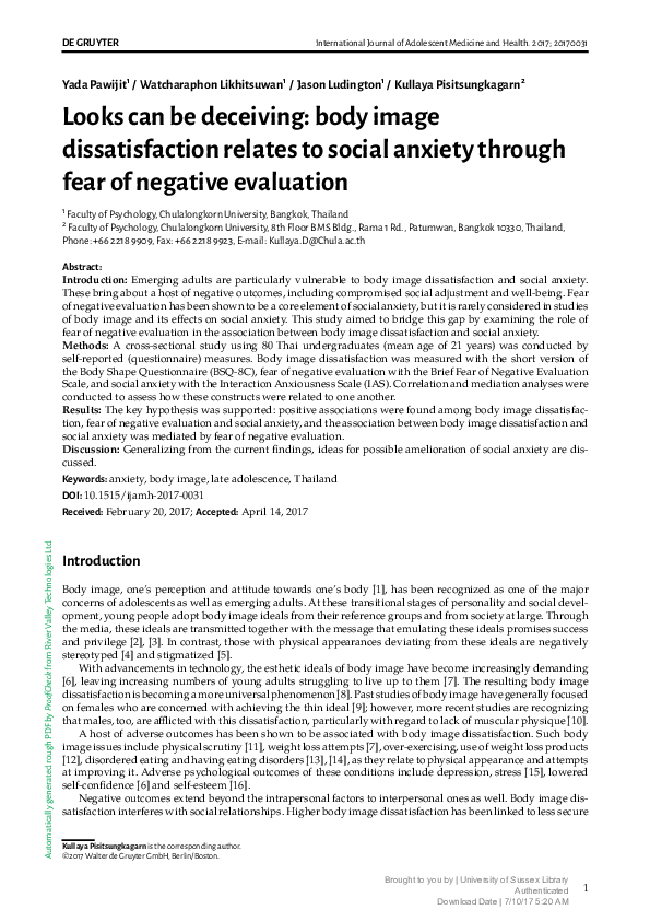 (PDF) Looks can be deceiving: body image dissatisfaction relates to ...