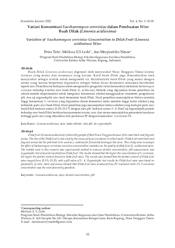 (PDF) Variasi Konsentrasi Saccharomyces cerevisiae dalam Pembuatan Wine ...