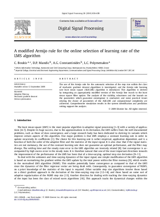 (PDF) A modified Armijo rule for the online selection of learning rate ...