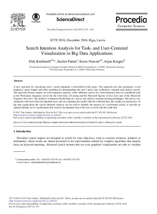 Pdf Search Intention Analysis For Task And User Centered Visualization In Big Data Applications