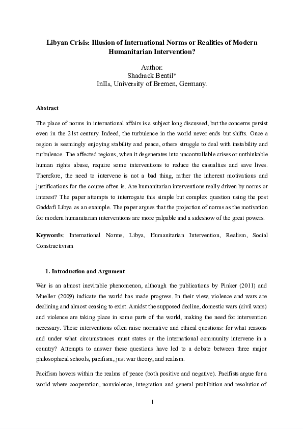 (PDF) Libyan Crisis: Illusion of International Norms or Realities of Modern Humanitarian ...