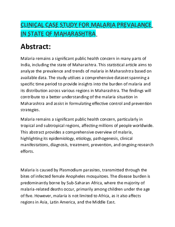 (DOC) Malaria Prevalence Analysis in Maharashtra, India