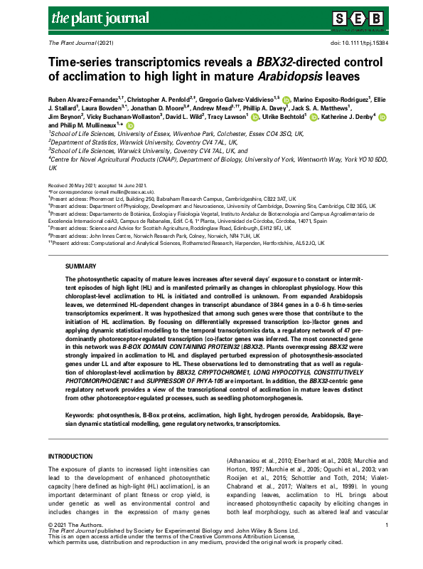 (PDF) Time‐series transcriptomics reveals a BBX32 ‐directed control of ...