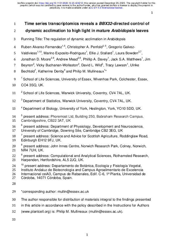 Time series transcriptomics reveals a BBX32-directed control of dynamic ...