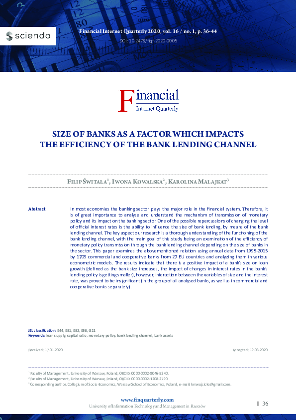 (PDF) Bank Size and Efficiency in Lending Channels