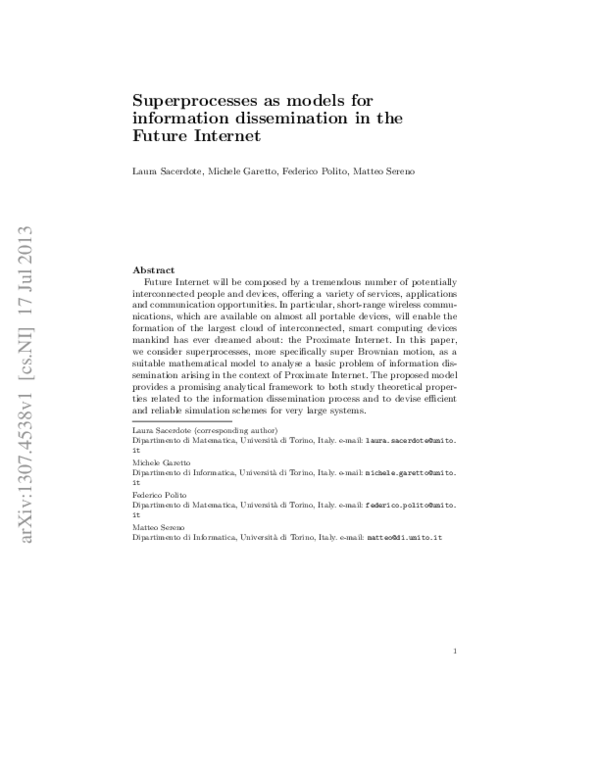 (PDF) Superprocesses for Future Internet Modeling