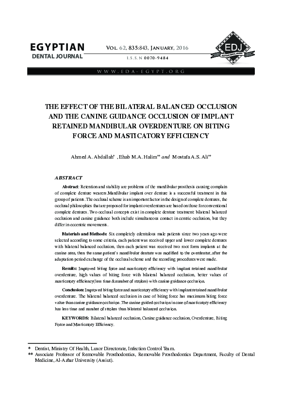 (PDF) The Effect of the Bilateral Balanced Occlusion and the Canine ...