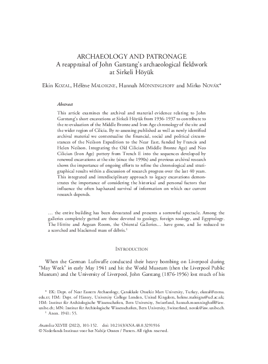 (PDF) Archaeology and Patronage. A reappraisal of John Garstang's ...