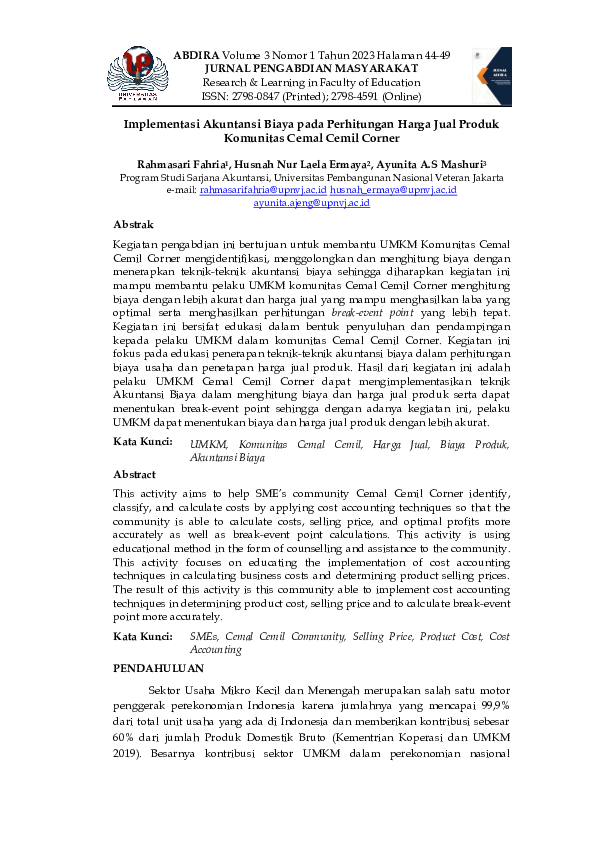 (PDF) Implementasi Akuntansi Biaya pada Perhitungan Harga Jual Produk ...