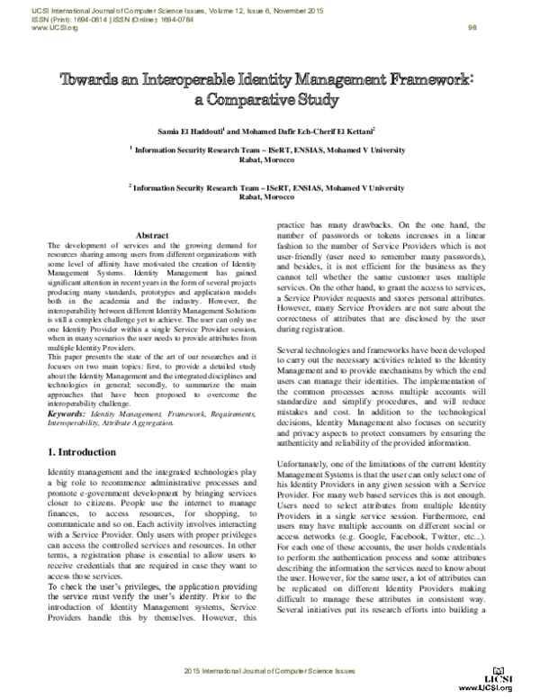 (PDF) Towards an Interoperable Identity Management Framework: a Comparative Study | Samia EL ...