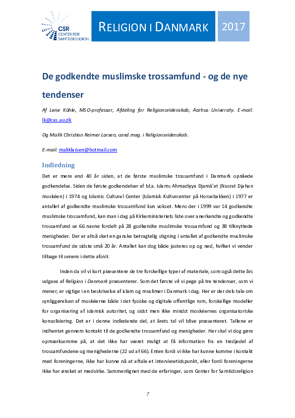 (PDF) De godkendte muslimske trossamfund - og de nye tendenser