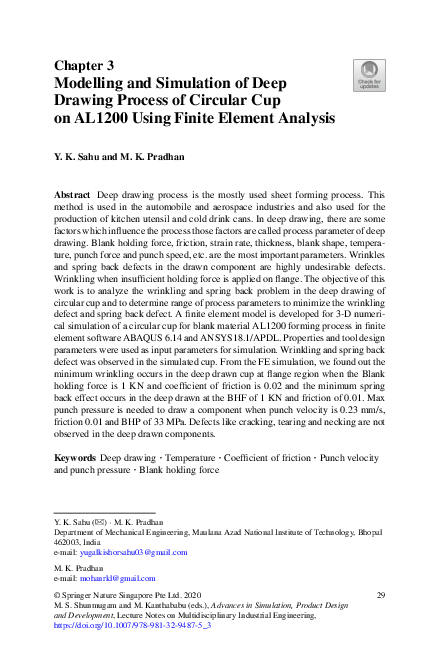 (PDF) Modelling and Simulation of Deep Drawing Process of Circular Cup on AL1200 Using Finite ...