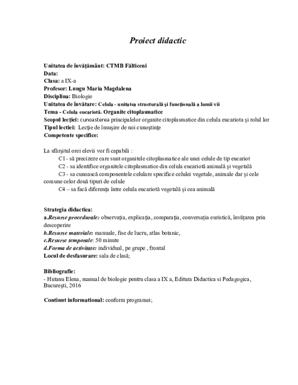 (DOC) L3 proiect lectie celula eucariota constituienti citoplasmatici ix