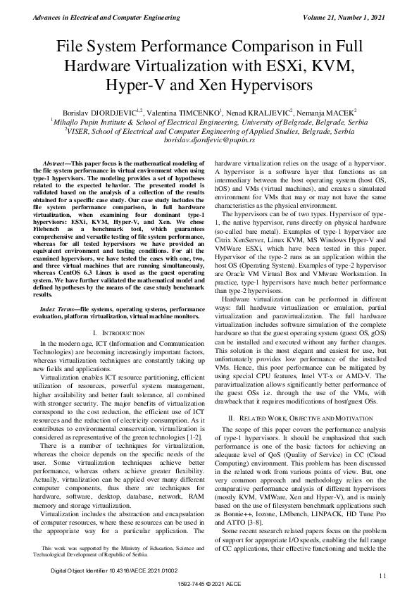 Pdf File System Performance Comparison In Full Hardware Virtualization With Esxi And Xen