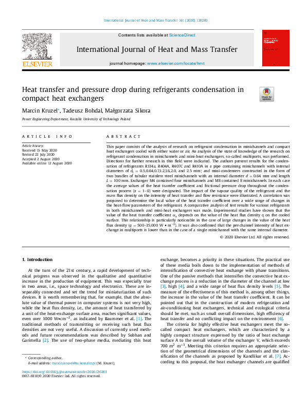 (PDF) Heat transfer and pressure drop during refrigerants condensation ...
