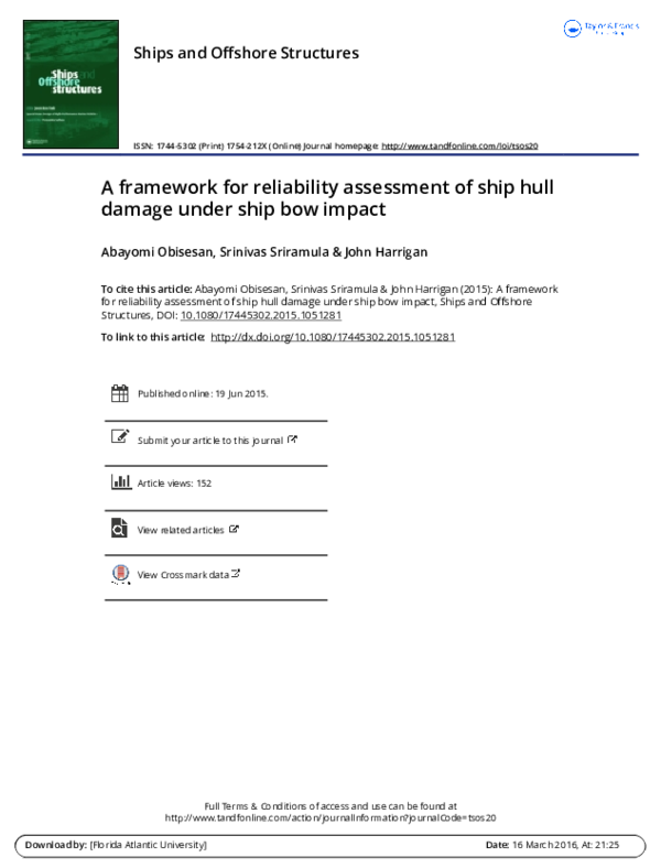 (PDF) A framework for reliability assessment of ship hull damage under ...